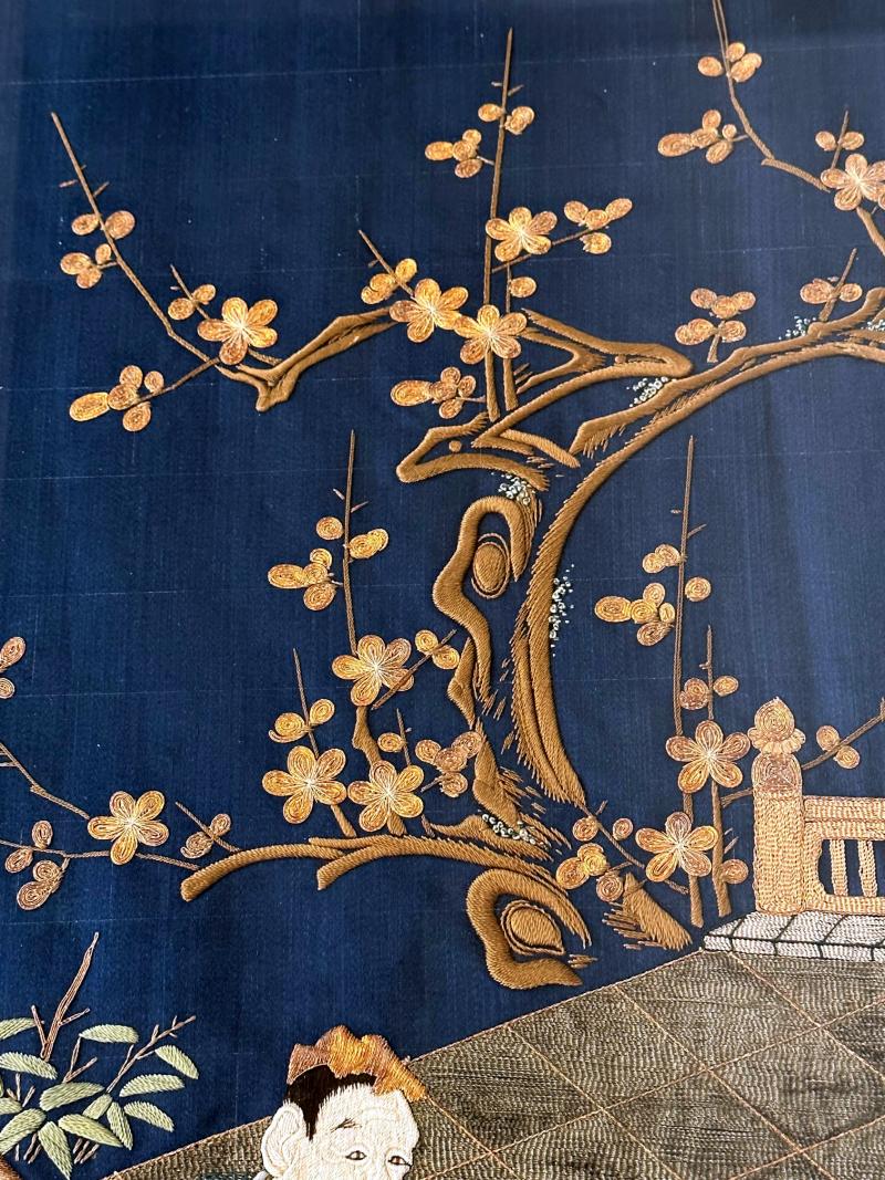 Framed Antique Japanese Embroidery Fukusa Textile Panel
