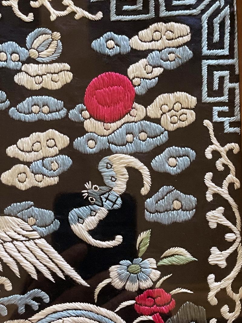 Framed Chinese Qing Dynasty Embroidered Fifth Civil Rank Badge