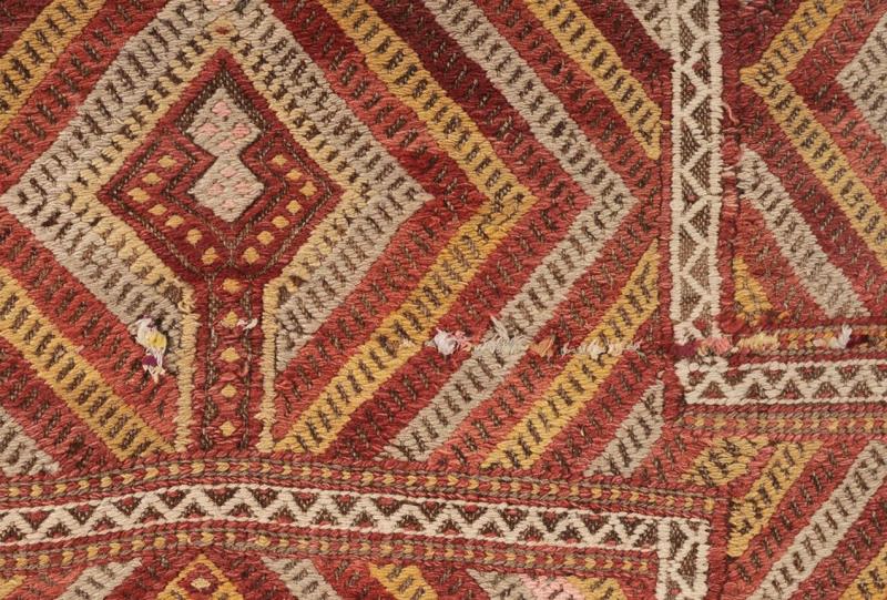 Framed Vintage Turkish Rug with Striking Geometrical Patterns