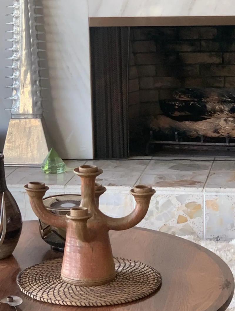 Frederick Carlton - Glazed Oval Terracotta Candelabra by F. Carlton Ball