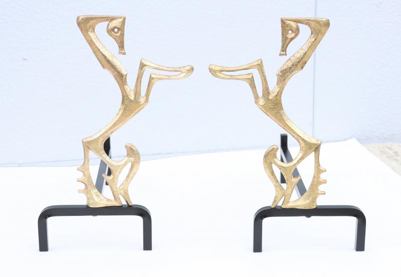 Frederick Weinberg - Frederic Weinberg Solid Brass 1960's Andirons