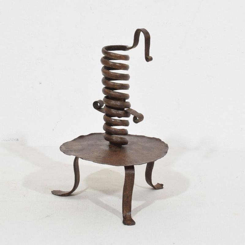 French, 18th Century, Hand Forged Iron Rat De Cave Candleholder