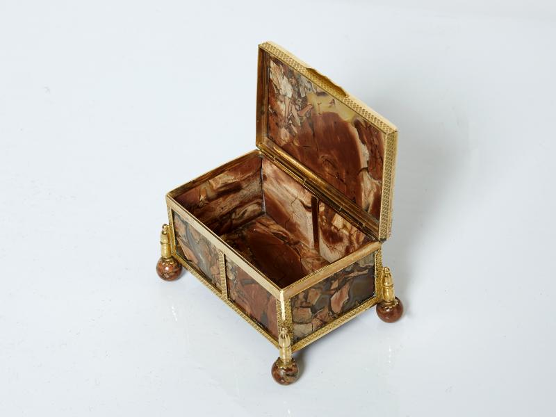 French 19th Century brass red agate stone jewellery box Napoleon III