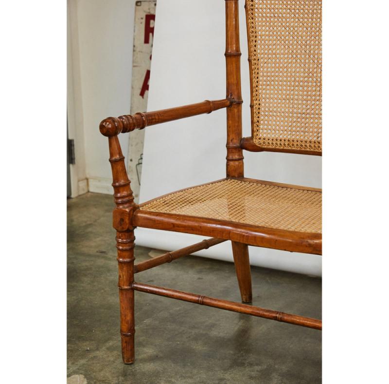 French Faux Bamboo and Cane Bench