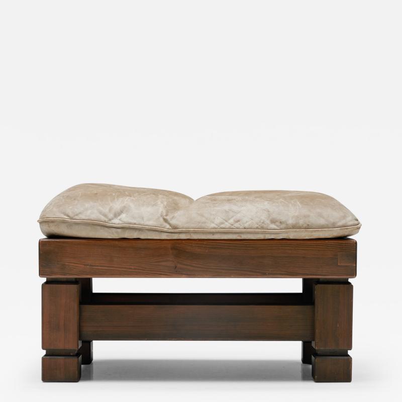 French Footstool with Leather Cushion - 1960's
