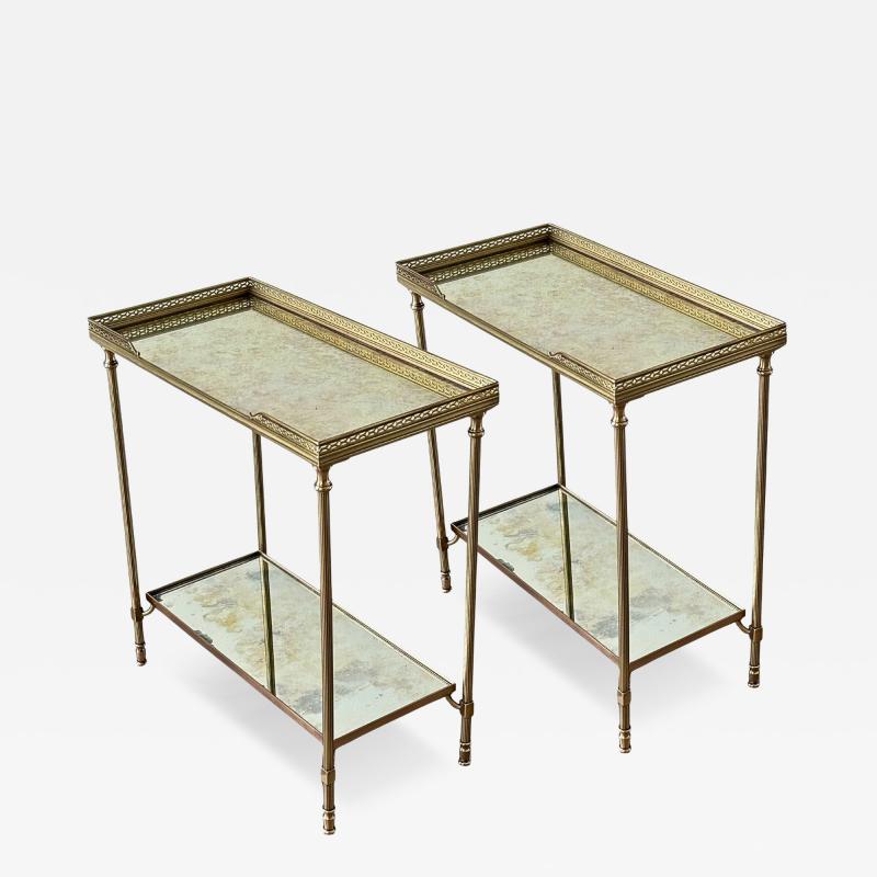 French Mid-Century Bagues Style Brass and Églomisé Side Tables, Circa ...