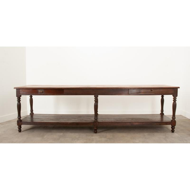 French Oak Drapery Table with Parquet Top