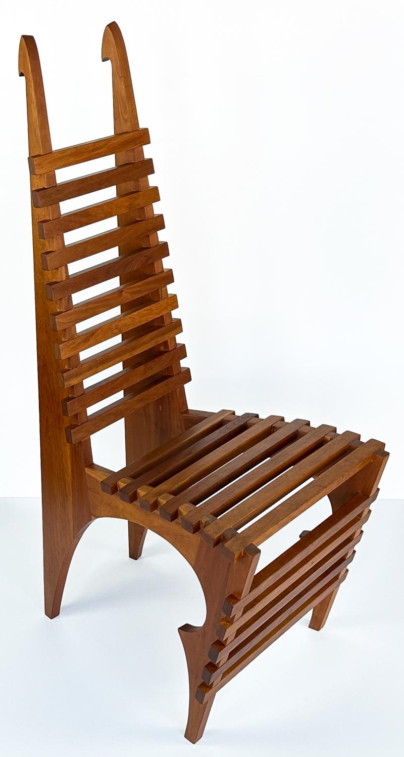 French Studio Craft Slatted Sculptural High Back Chair