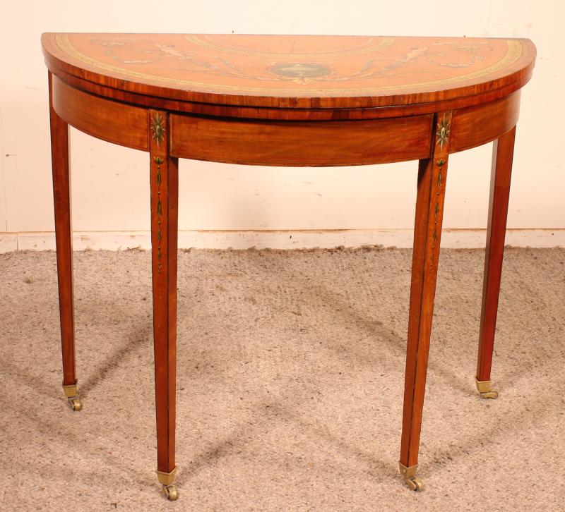George III Inlaid & Hand Painted Satinwood Console/ Card Table -ireland
