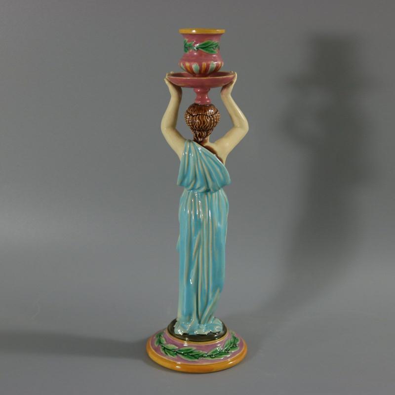 George Jones Majolica Egyptian Figural Candlestick