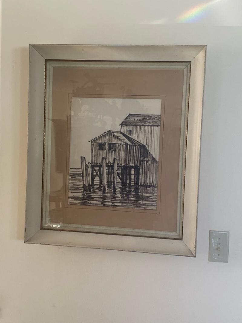 George Wharton Edwards - MID CENTURY HOUSE ON OCEAN CHARCOAL DRAWING IN ...
