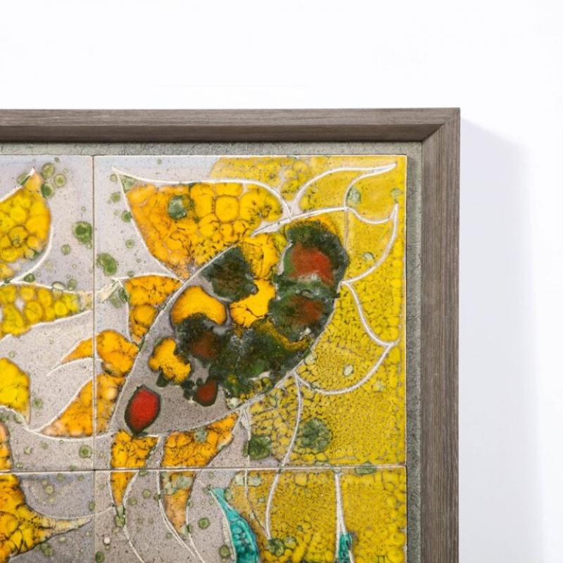 Gilbert Valentin - Modernist Ceramic Tile Wall Plaque of Sunflowers ...