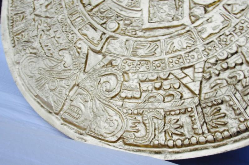Gilt Bas- Relief Aztec Calendar Coffee Table Cast Aluminium, Mexican, 1960s