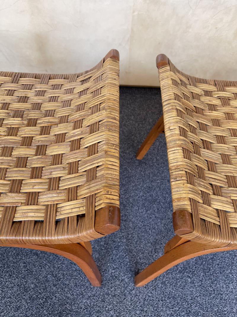 Giuseppe Pagano Pogatschnig - Pair of Wood and Rattan Taurus Stools ...