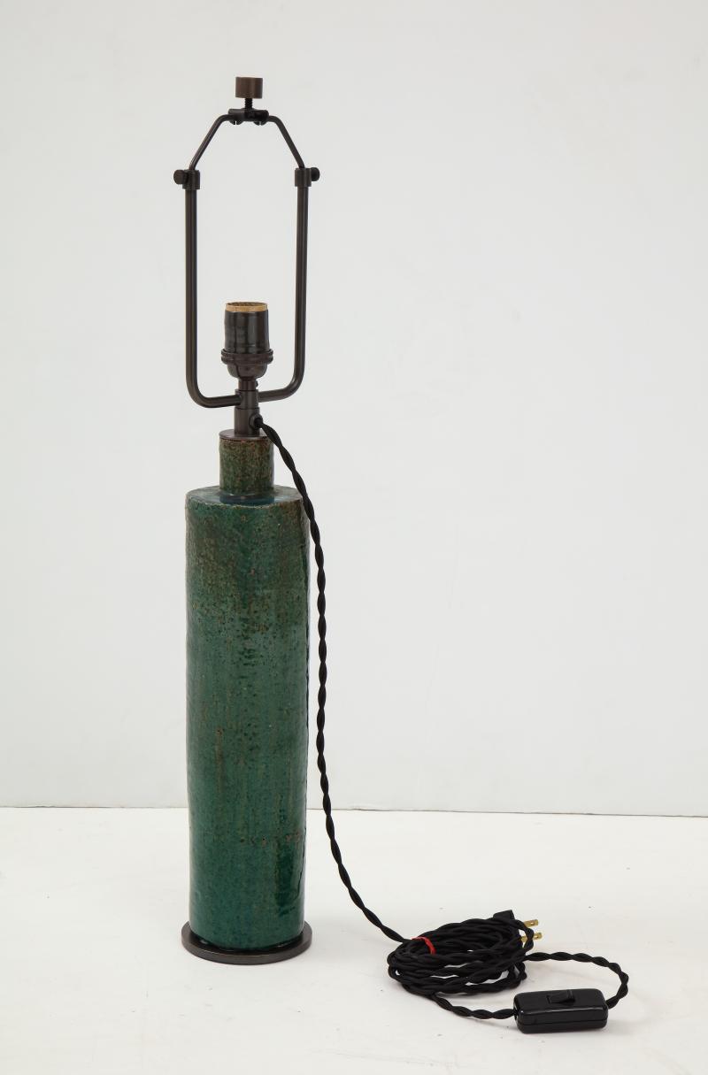 Green Mid-Century Danish Ceramic Cylinder Table Lamp