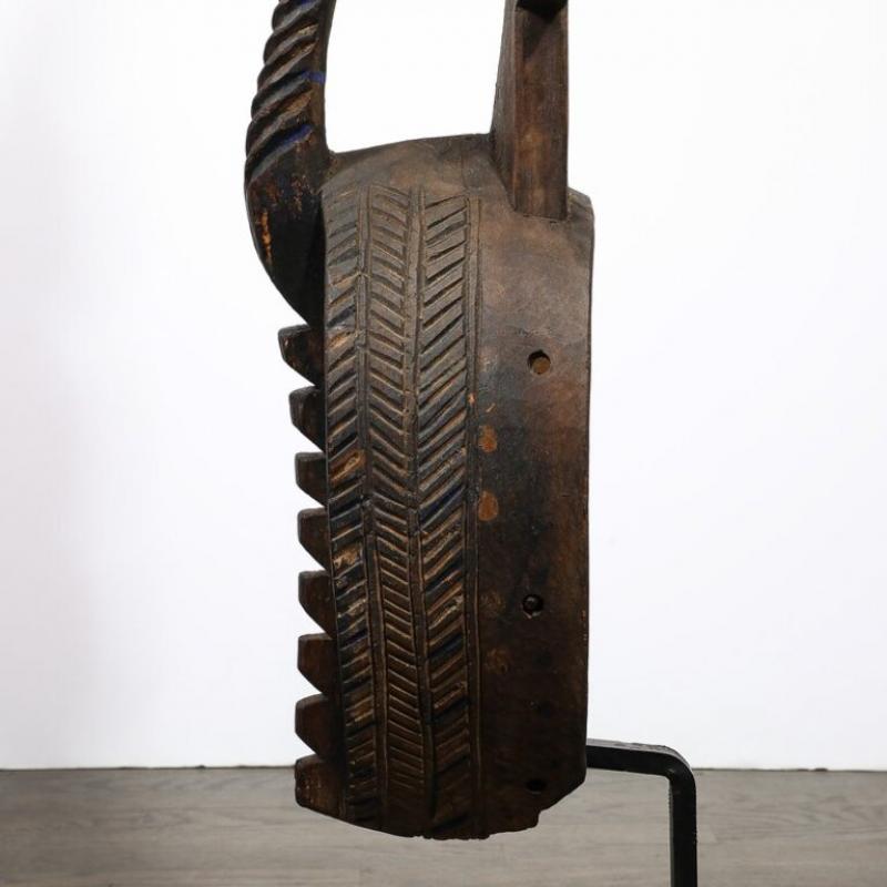 Hand-Carved Mossi Tribe Ceremonial Wood Mask on Elevated Sculptural Base