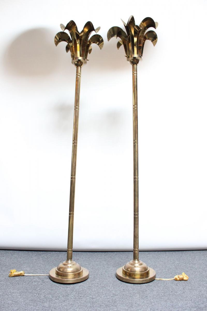 Hart Associates - Pair of Vintage Brass "Palm Tree Frond" Floor Lamps ...