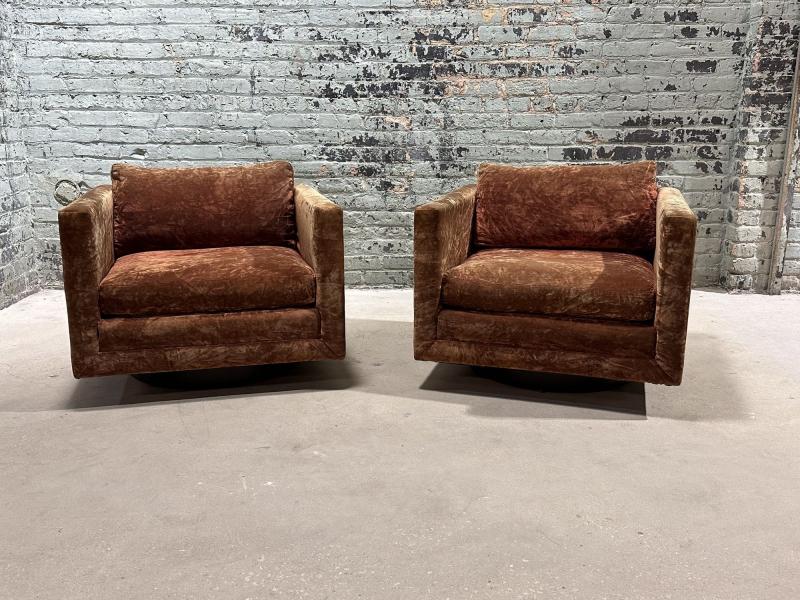 Harvey Probber - Harvey Probber Pair Swivel Cube Lounge Club Chairs ...
