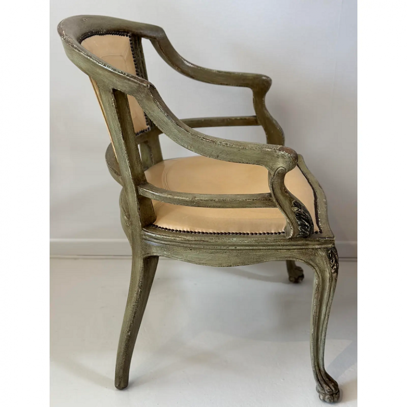 Hendrix Allardyce 18th C Style Carved Italian Leather Arm Chair