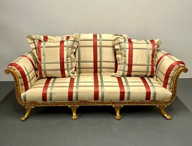 Hollywood Regency Eccentric Giltwood, Carved Sofa / Settee, Satin
