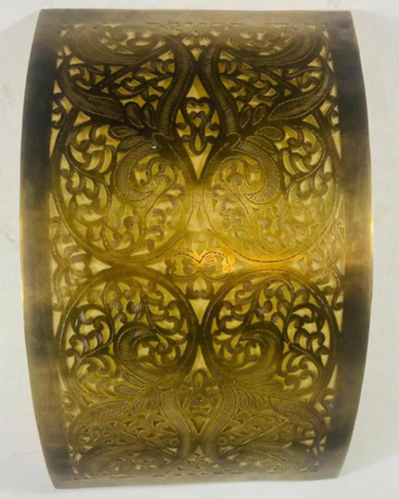 Hollywood Regency Style Brass Filigree Design Wall Sconce, a Pair