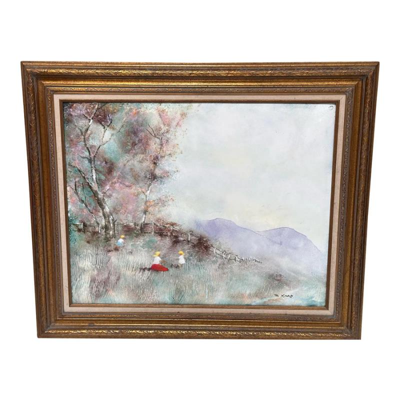 Huge Original Max Karp Enamel Painting on Copper