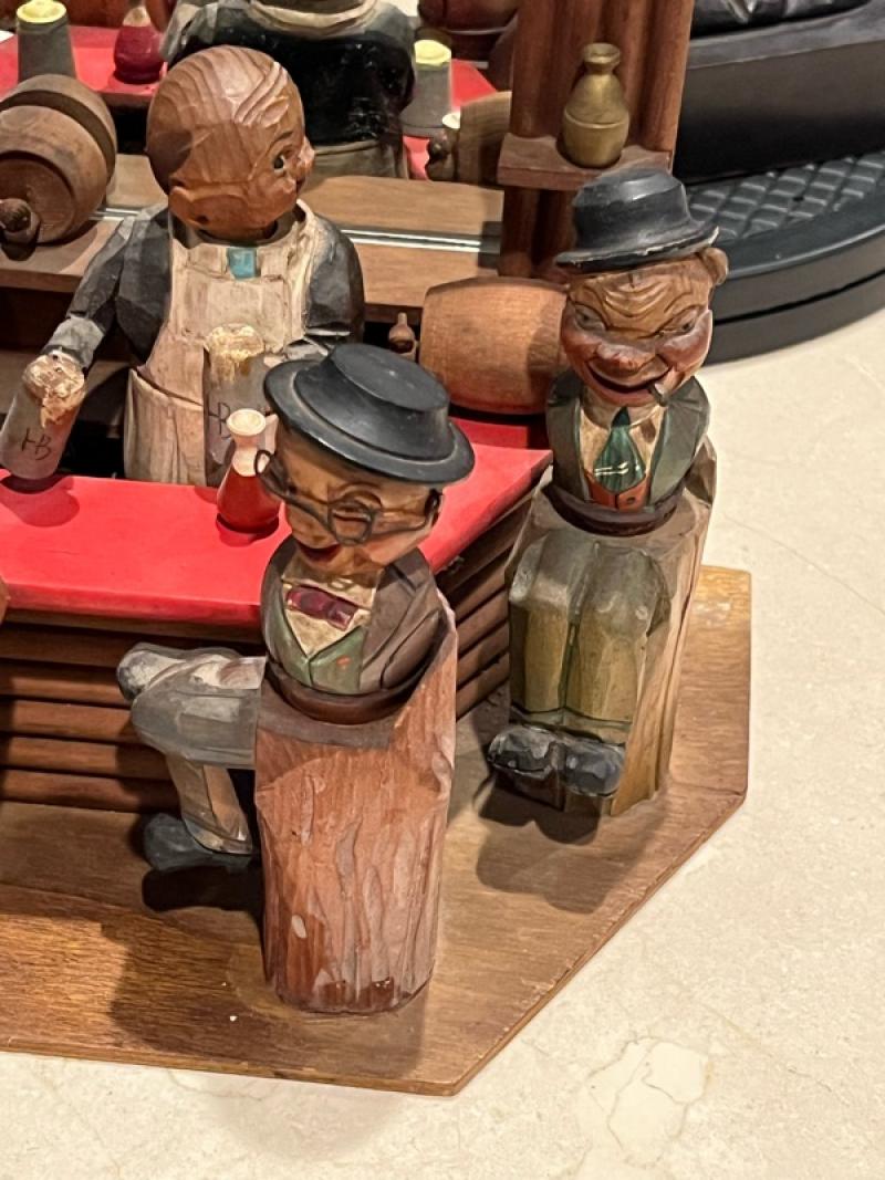 ITALIAN ALPS WHIMSICAL CARVED BARTENDER IN BAR AUTOMATON