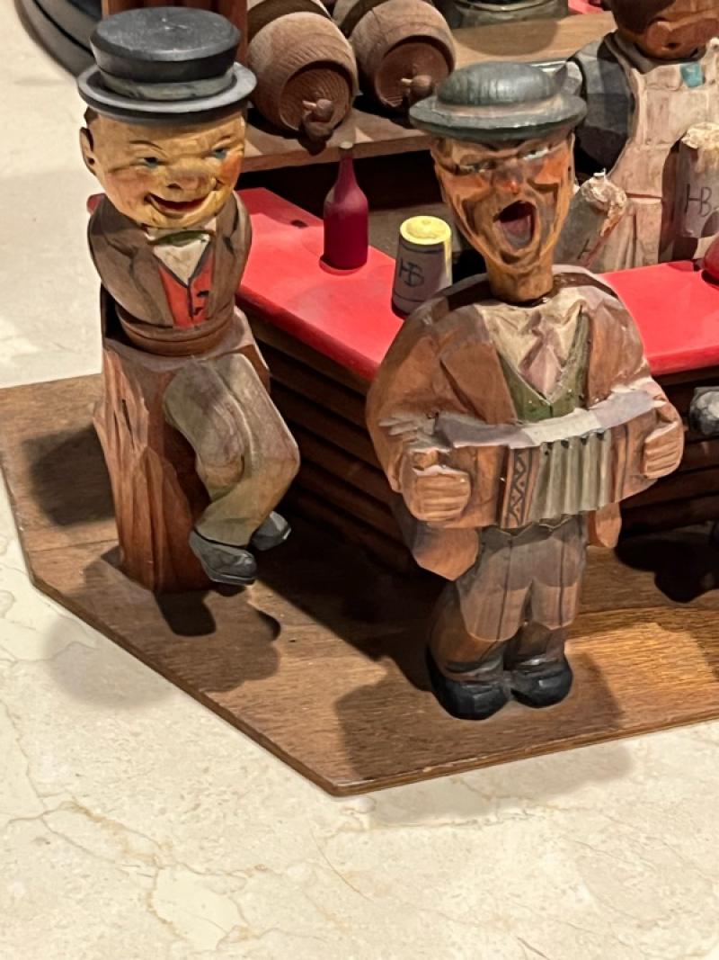 ITALIAN ALPS WHIMSICAL CARVED BARTENDER IN BAR AUTOMATON