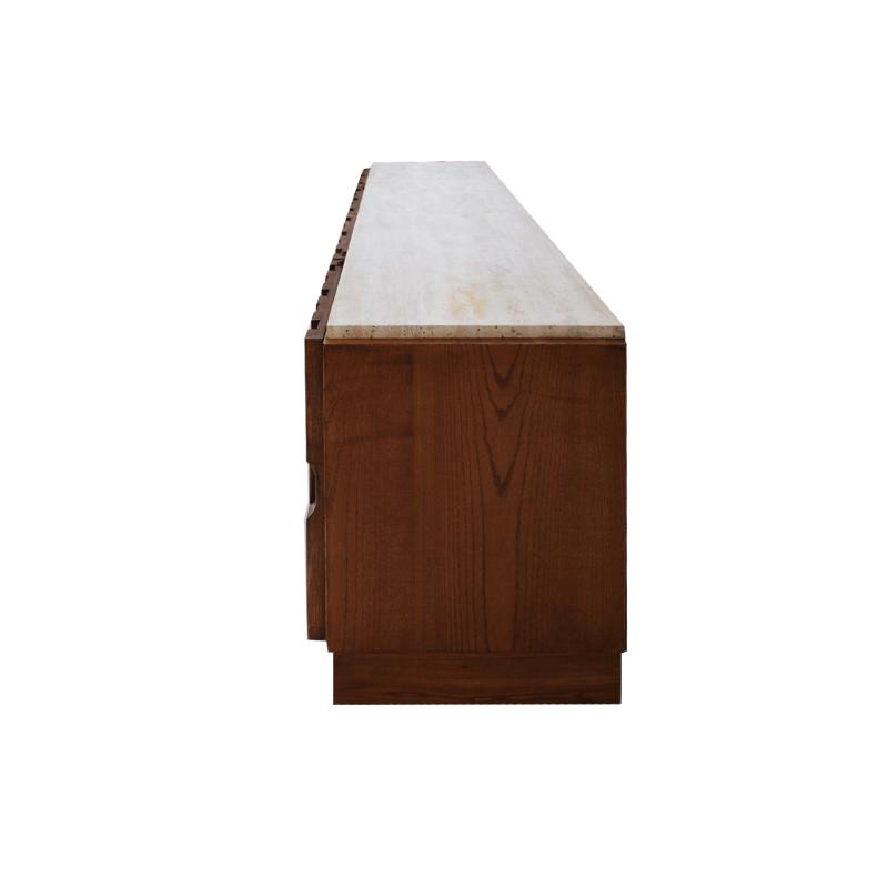 ITALIAN SIDEBOARD IN OAK AND TRAVERTINE MARBLE TOP