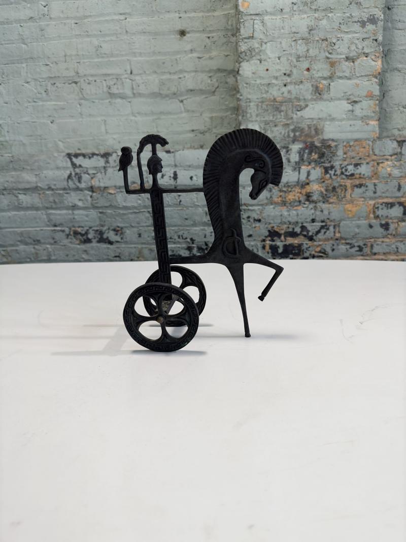 Iron Sculpture Roman Chariot with Female Warrior, Italy 1950