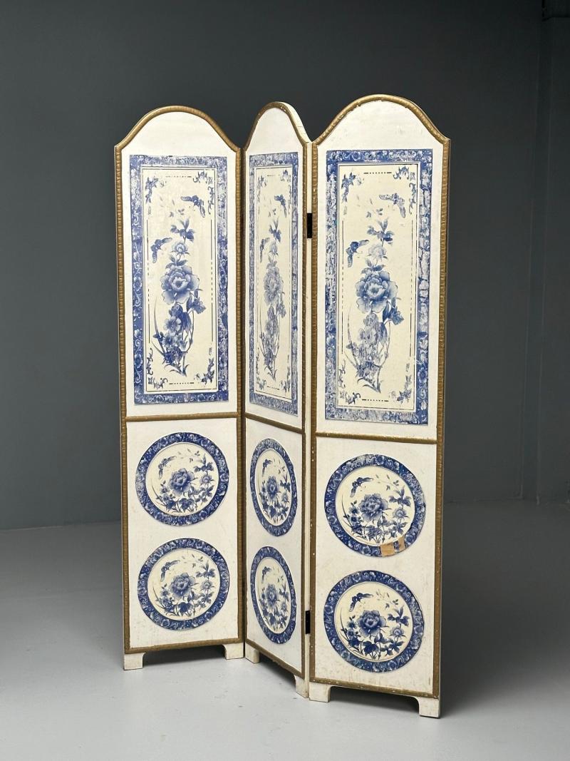 Italian, Chinoiserie, Room Dividers, Screens, Blue and White, Floral ...