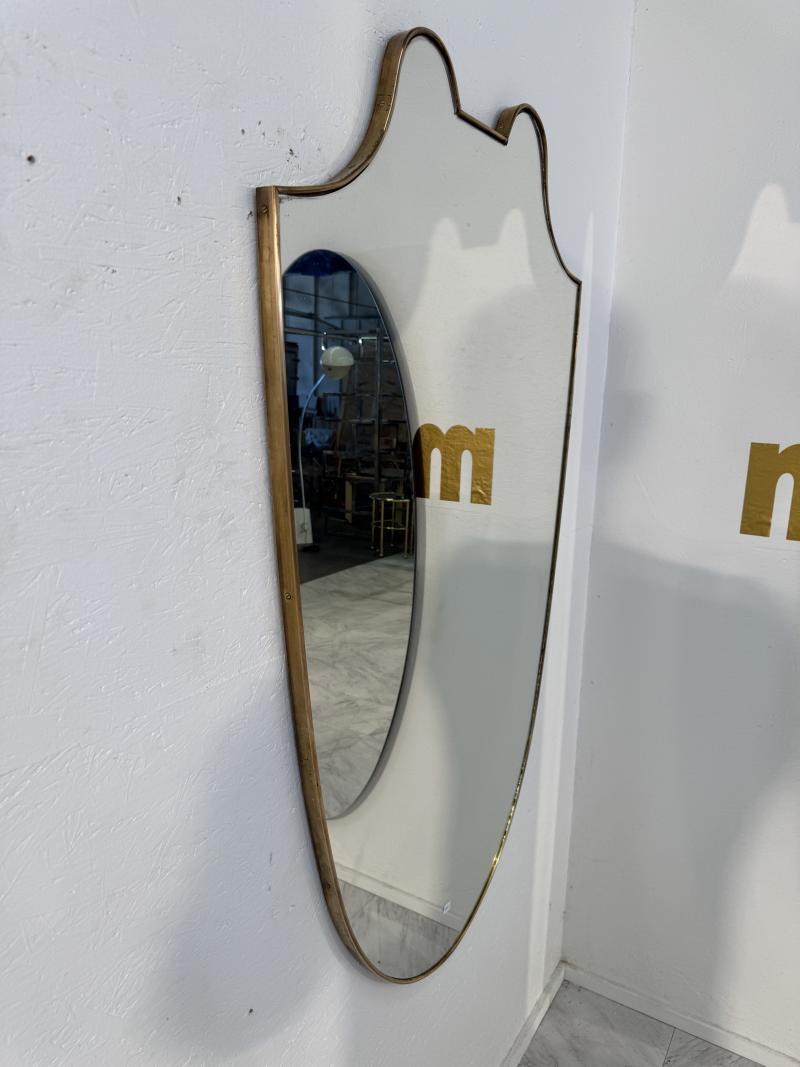 Italian Mid-Century Brass Framed Shield Form Wall Mirror, 1950s