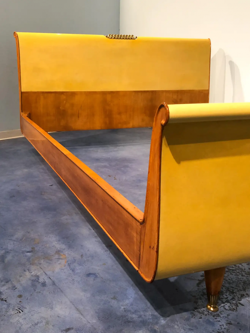 Italian Mid-Century Modern Parchment Bed Frame, 1950s