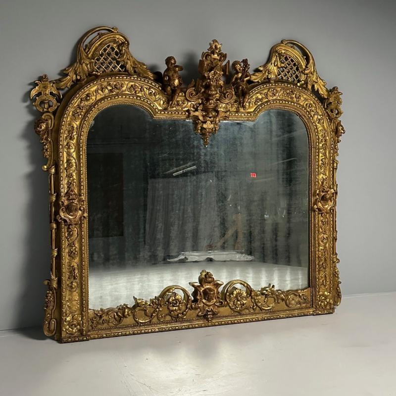 Italian Renaissance Style Over the Mantle / Wall Mirror, Oil Gilded ...
