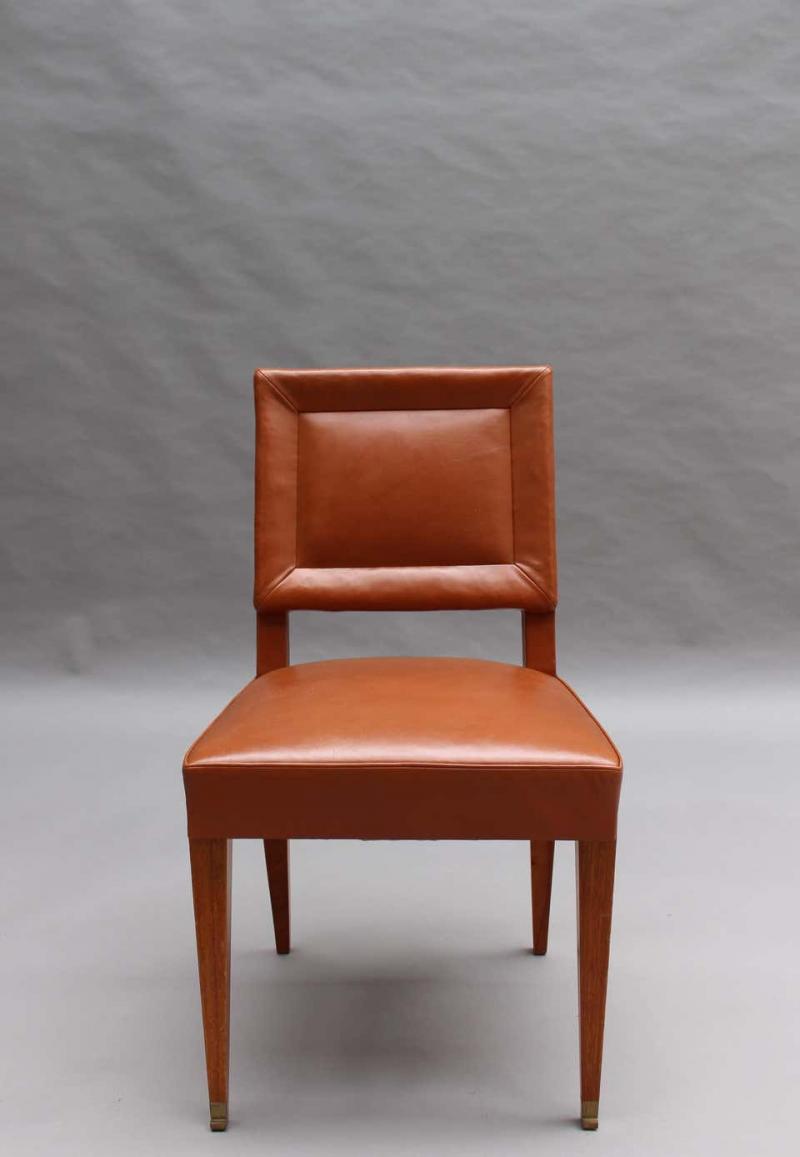 Jacques Quinet - Rare Set of 10 Leather and Mahogany Chairs by Jacques ...