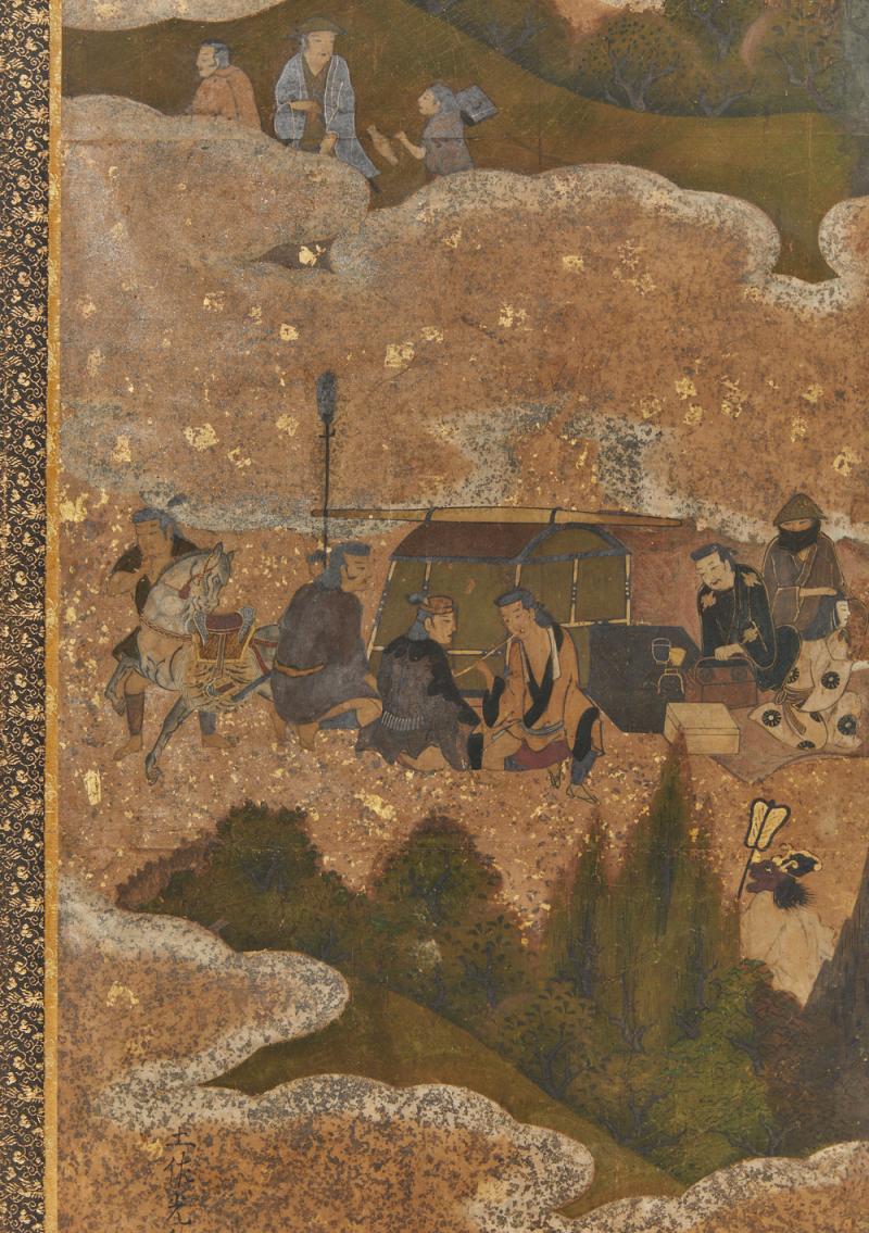 Japanese Six Panel Screen: Samurai Gathering from Various Provinces