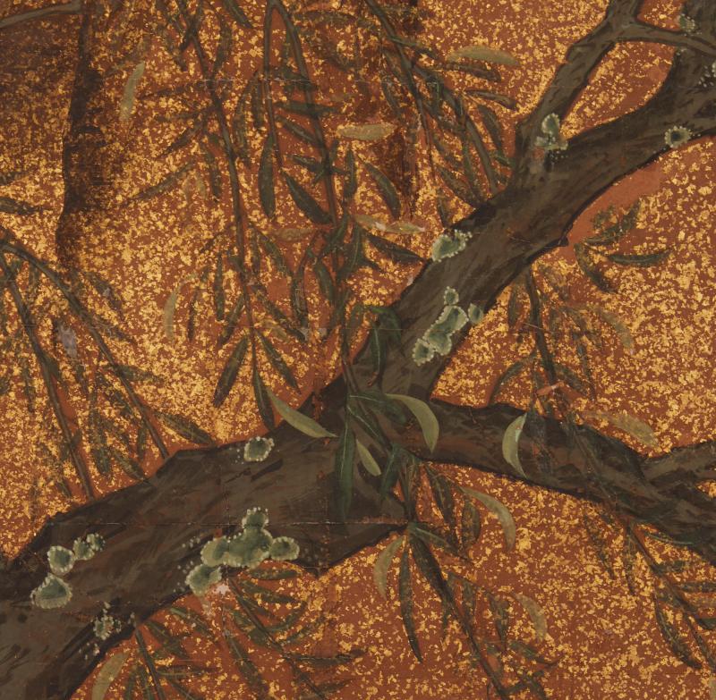 Japanese Two-Panel Screen: Cherry Blossoms in Willow Landscape