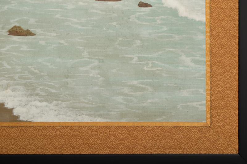 Japanese Two Panel Screen: Scene from Ainu Fishing Village (Northern ...