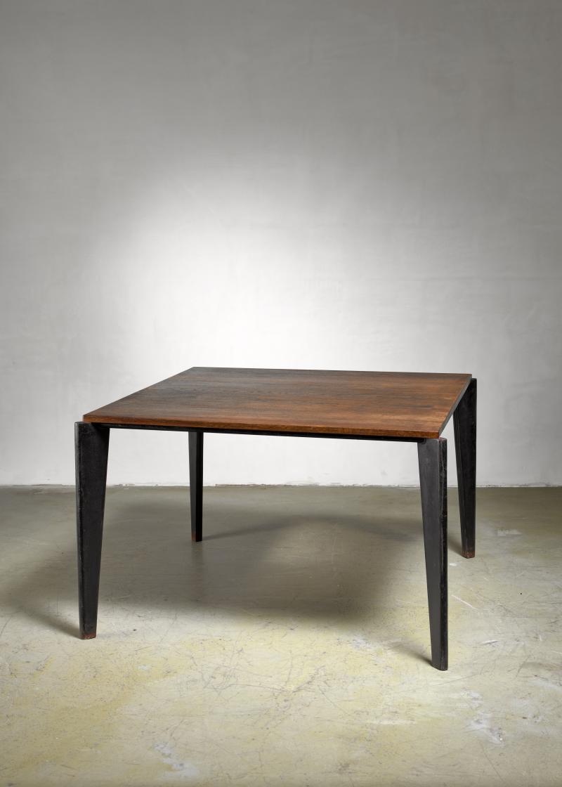 Jean Prouvé - Jean Prouve metal dining table with oak top