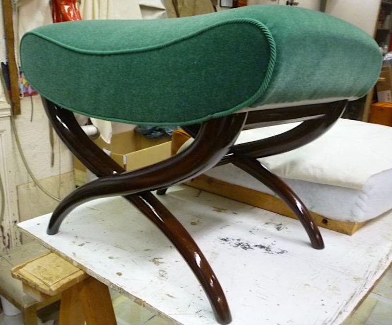 Jean Royère - Jean Royère X-Shaped Bench Newly Upholstered in Mohair Velvet