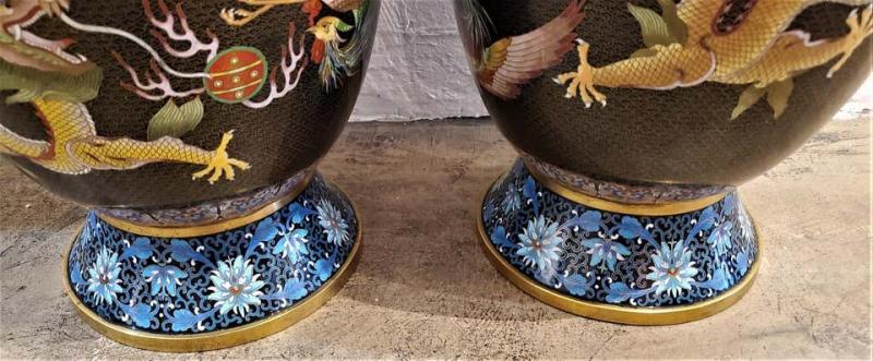 Jingfa Beijing Cloisonne Factory - Pair of Large Chinese Bronze ...
