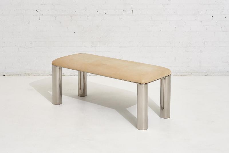 Karl Springer - Karl Springer Stainless Steel and Leather Bench, 1980