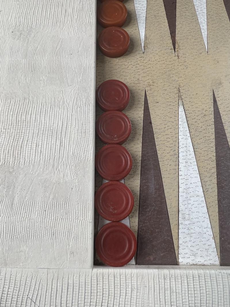 Karl Springer - FAUX LIZARD BACKGAMMON TABLE WITH BAKELITE PIECES IN THE MANNER OF KARL SPRINGER