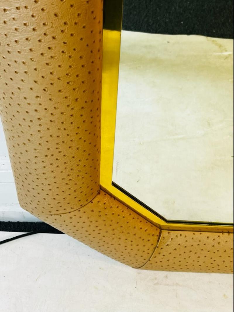 Karl Springer - MONUMENTAL FAUX OSTRICH OCTAGONAL MIRROR IN THE MANNER ...