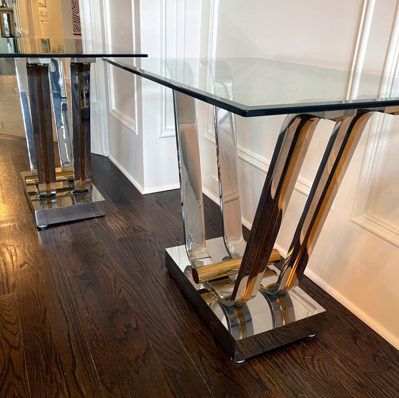 Karl Springer - Steel and Brass Tulip Bases for Dining or Console ...