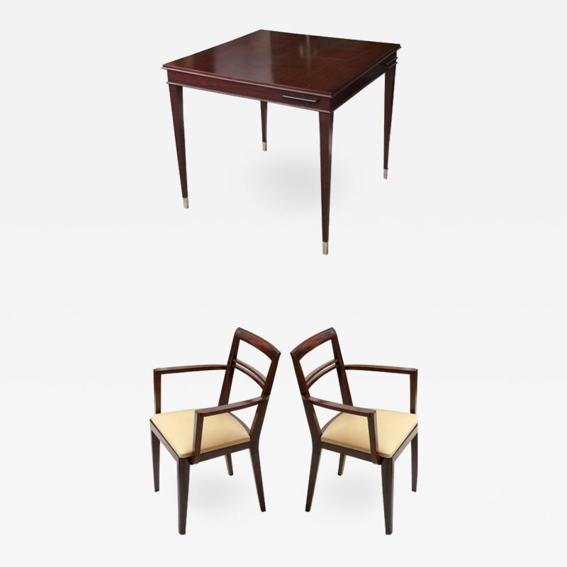 Léon Jallot - Elegant Art Deco Game Table with Two Armchairs, circa 1930