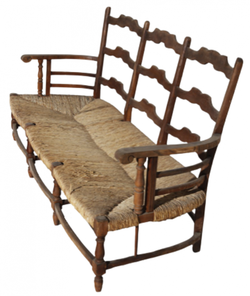 Large 1930s Italian Chestnut & Woven Straw Sofa