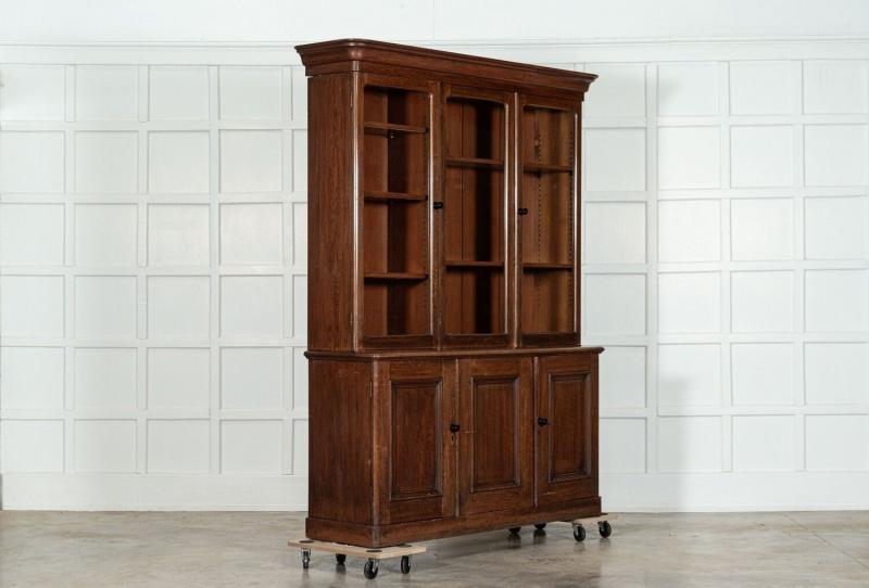 Large 19thC English Oak Glazed Bookcase