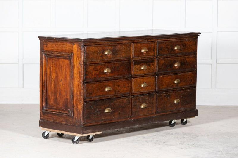 Large 19thC English Oak Merchant Chest Drawers