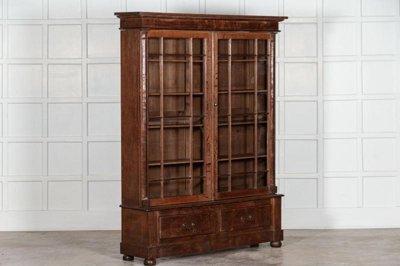 Large 19thC Oak Glazed Bookcase Display Cabinet
